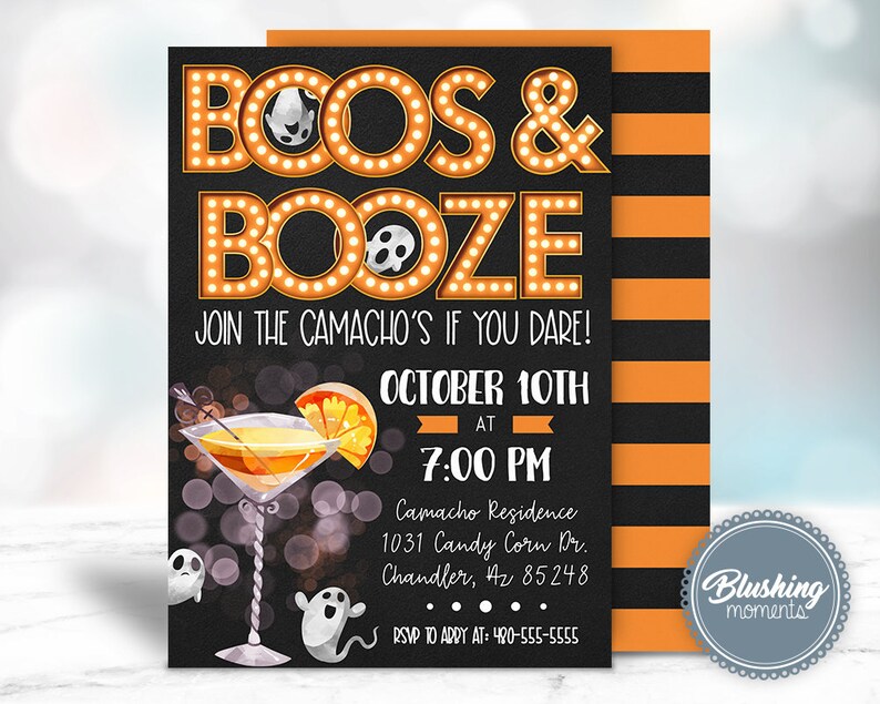 EDITABLE Boos and Booze Halloween Invitation Halloween Party - Etsy