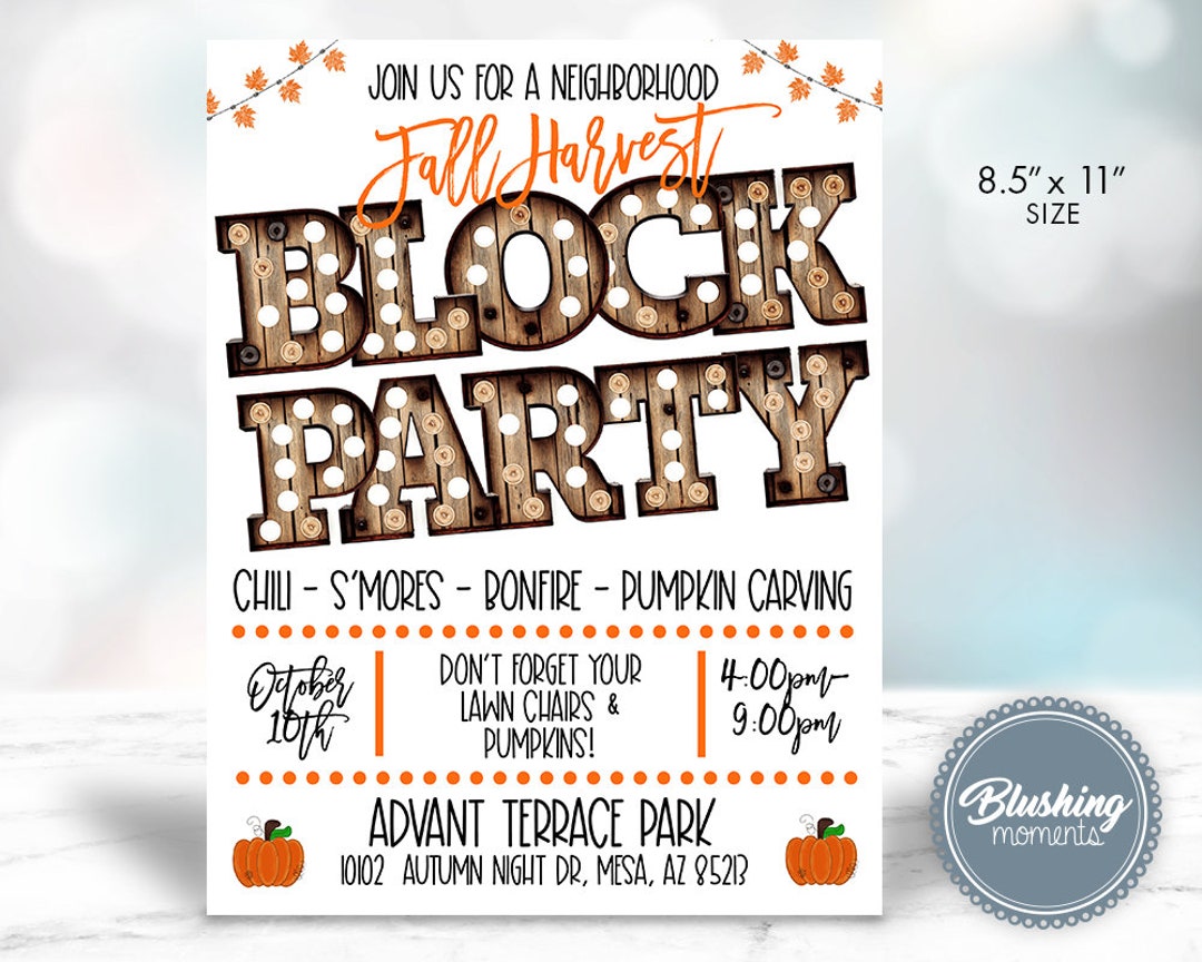 EDITABLE Block Party Flyer, Fall Harvest Festival, Fall Carnival, Fall ...