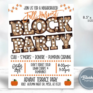 EDITABLE Block Party Flyer, Fall Harvest Festival, Fall Carnival, Fall ...