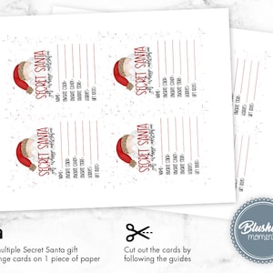SECRET SANTA Gift Exchange Cards Printable-christmas Gift Wish List ...