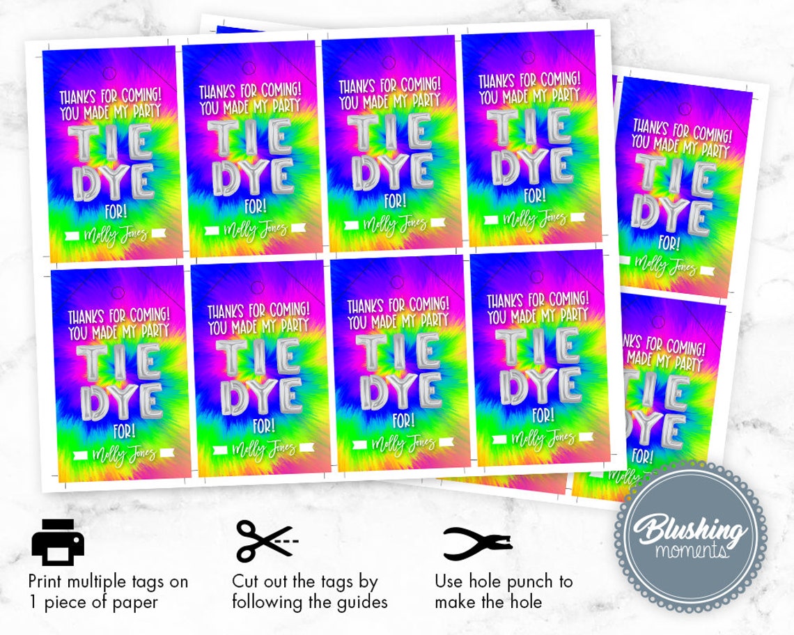 Tie Dye Tag-printable & Editable Rainbow Tie-dye Thank You | Etsy