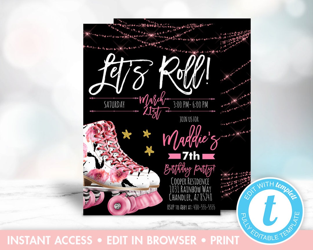 Roller Skating Birthday Invitation, Roller Skating Invitation, Let's ...