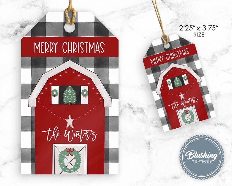 EDITABLE Christmas Barn Hang Tags Merry Christmas Gift Tag - Etsy