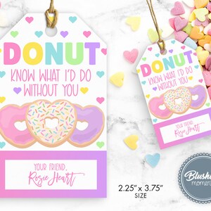 EDITABLE Donut Valentines Day Tags, Printable Valentine, Classroom ...