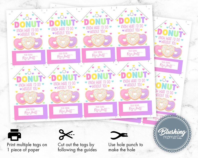 EDITABLE Donut Valentines Day Tags Printable Valentine - Etsy