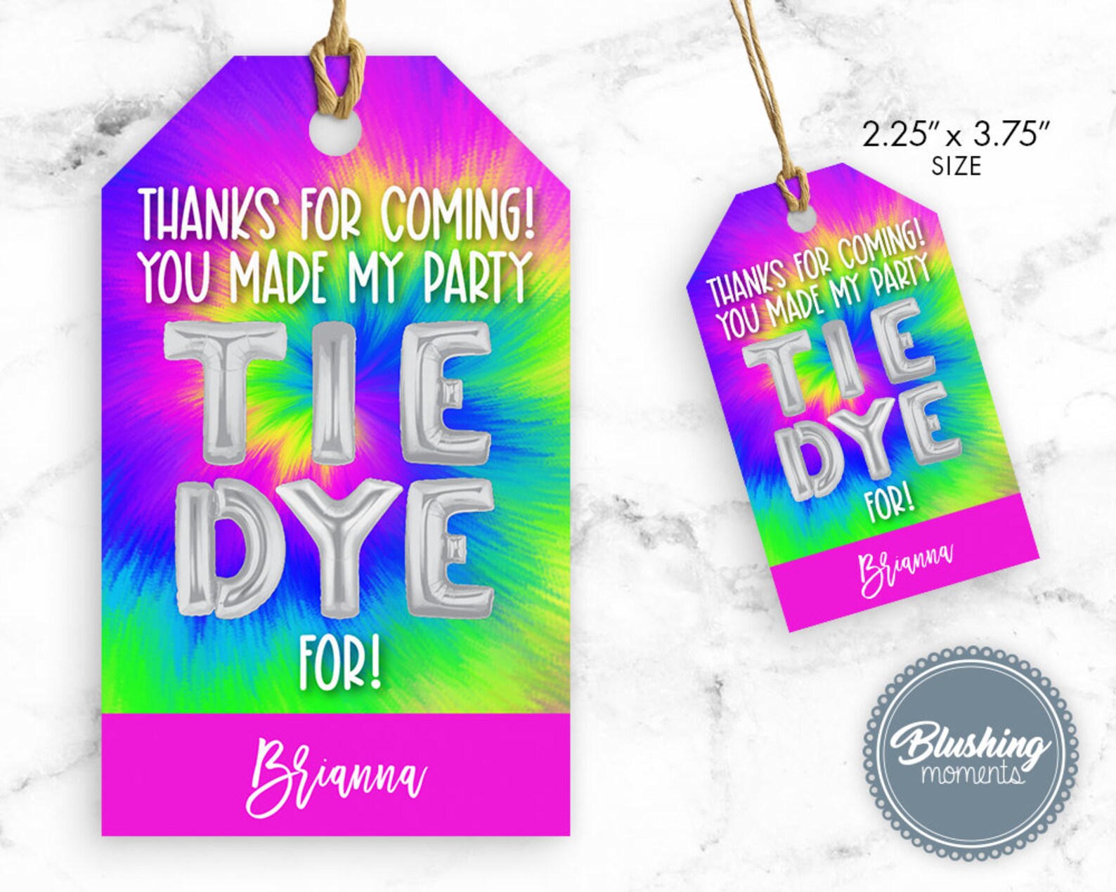 EDITABLE Tie Dye Tag-printable Rainbow Tie-dye Thank You - Etsy