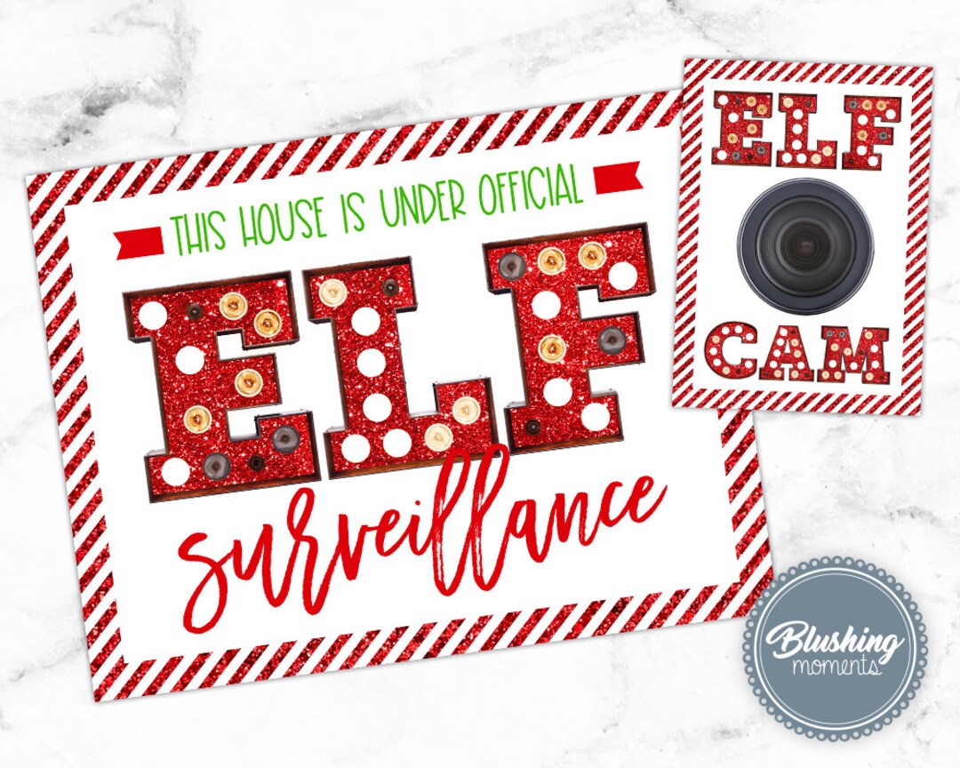 EDITABLE ELF Surveillance Sign Set, Elf Cam, This House is Under Elf ...