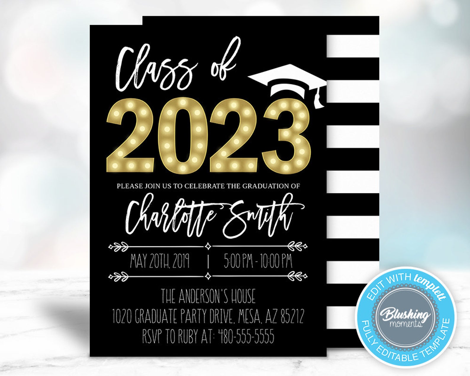 EDITABLE Graduation Invitation Class of 2023 Invitations - Etsy