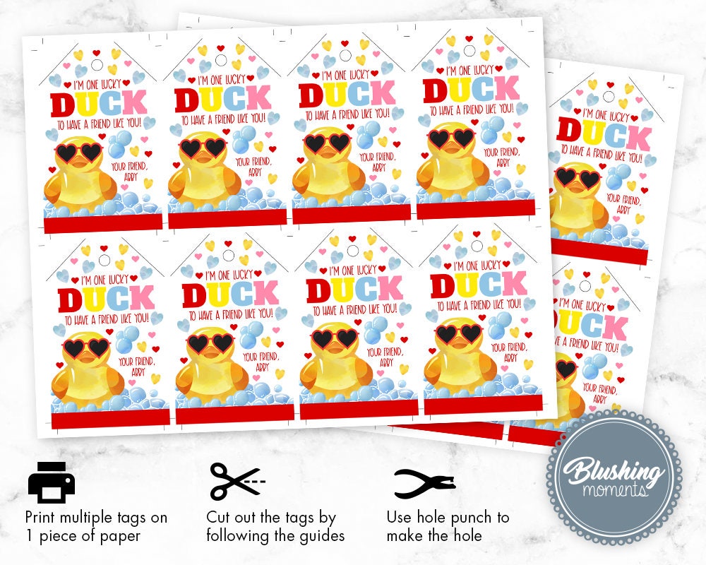 Lucky Duck Valentine's Day Tags, Printable Valentine, Classroom School ...