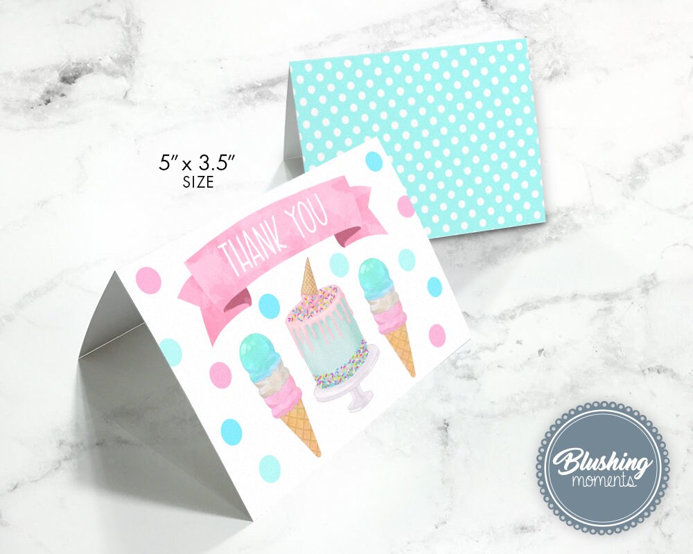 Ice Cream Thank You Card Birthday Thank You Note Ice Cream - Etsy