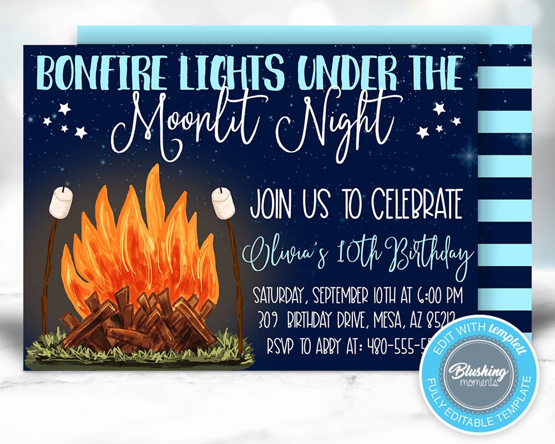 EDITABLE Bonfire Invitation, Camping Birthday Invite, Fall Festival ...