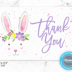 Easter Thank You Card, Printable Thank You Card, Easter Bunny Thank You ...