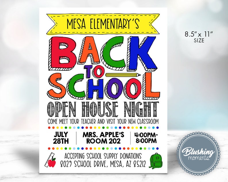 EDITABLE School Flyer School Open House Poster Sign PTO Back - Etsy