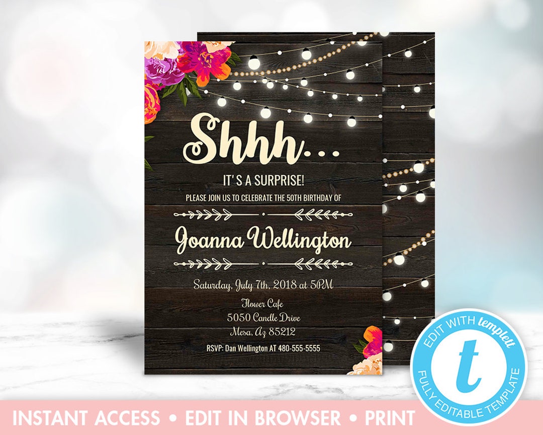 Birthday Invitation for Women, Rustic Birthday Invitation, Surprise ...