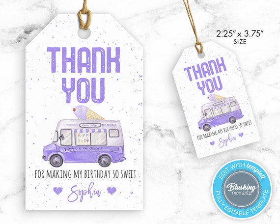 EDITABLE Ice Cream Thank You Gift Tag Ice Cream Truck Favor | Etsy