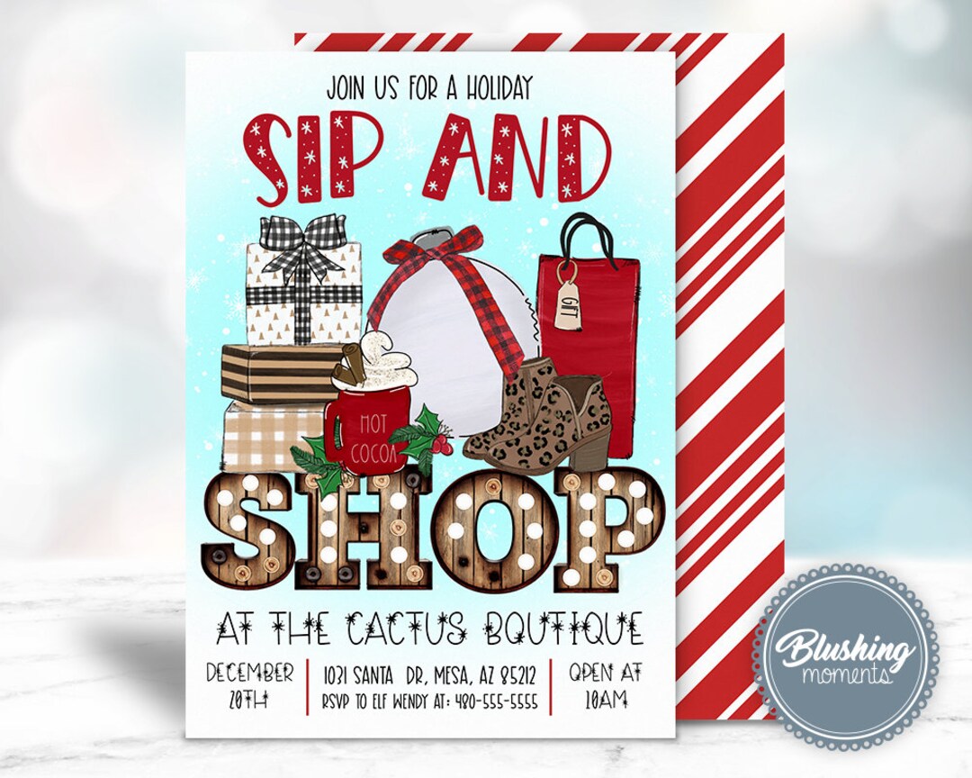 Editable Christmas Flyer, Sip and Shop Holiday Boutique Invitation ...