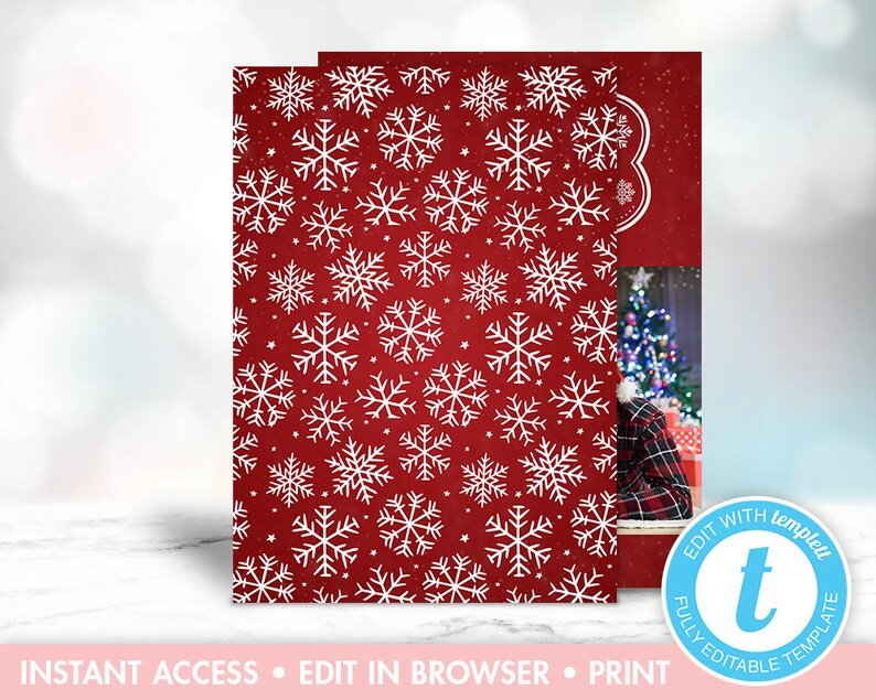 Red Snowflake Christmas Photo Card Printable Christmas Card | Etsy
