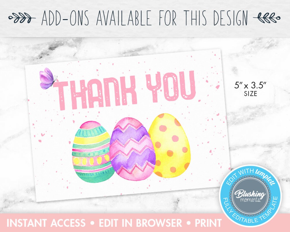 Easter Thank You Card Printable Thank You Card Easter Egg - Etsy