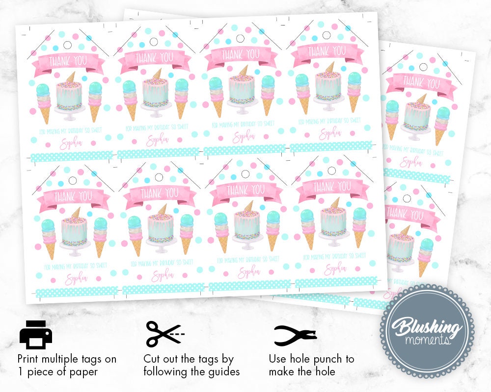 Ice Cream Gift Tags, Birthday Thank You Tag, Ice Cream Social Party ...