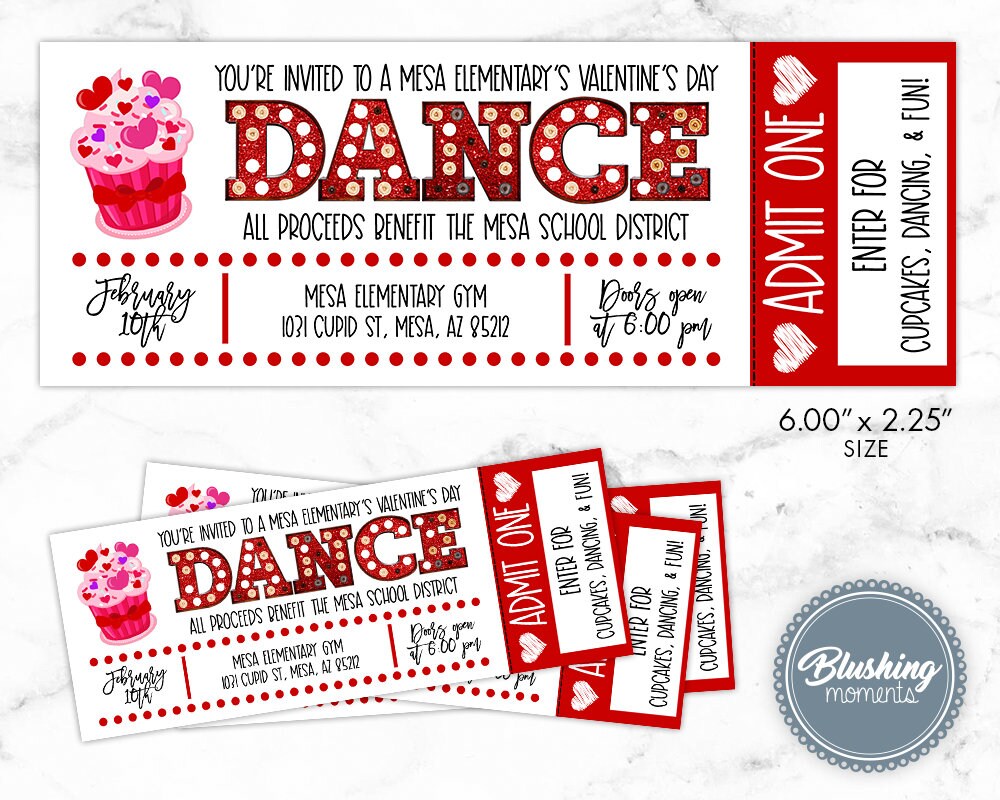 Valentines Day Flyer Printable School Dance Ticket | Etsy