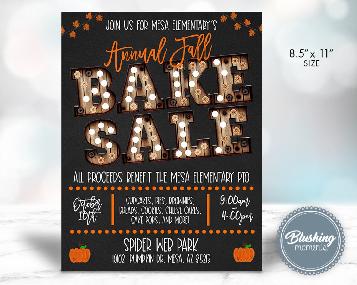 EDITABLE Fall Bake Sale Flyer Fall Harvest Festival Fall | Etsy