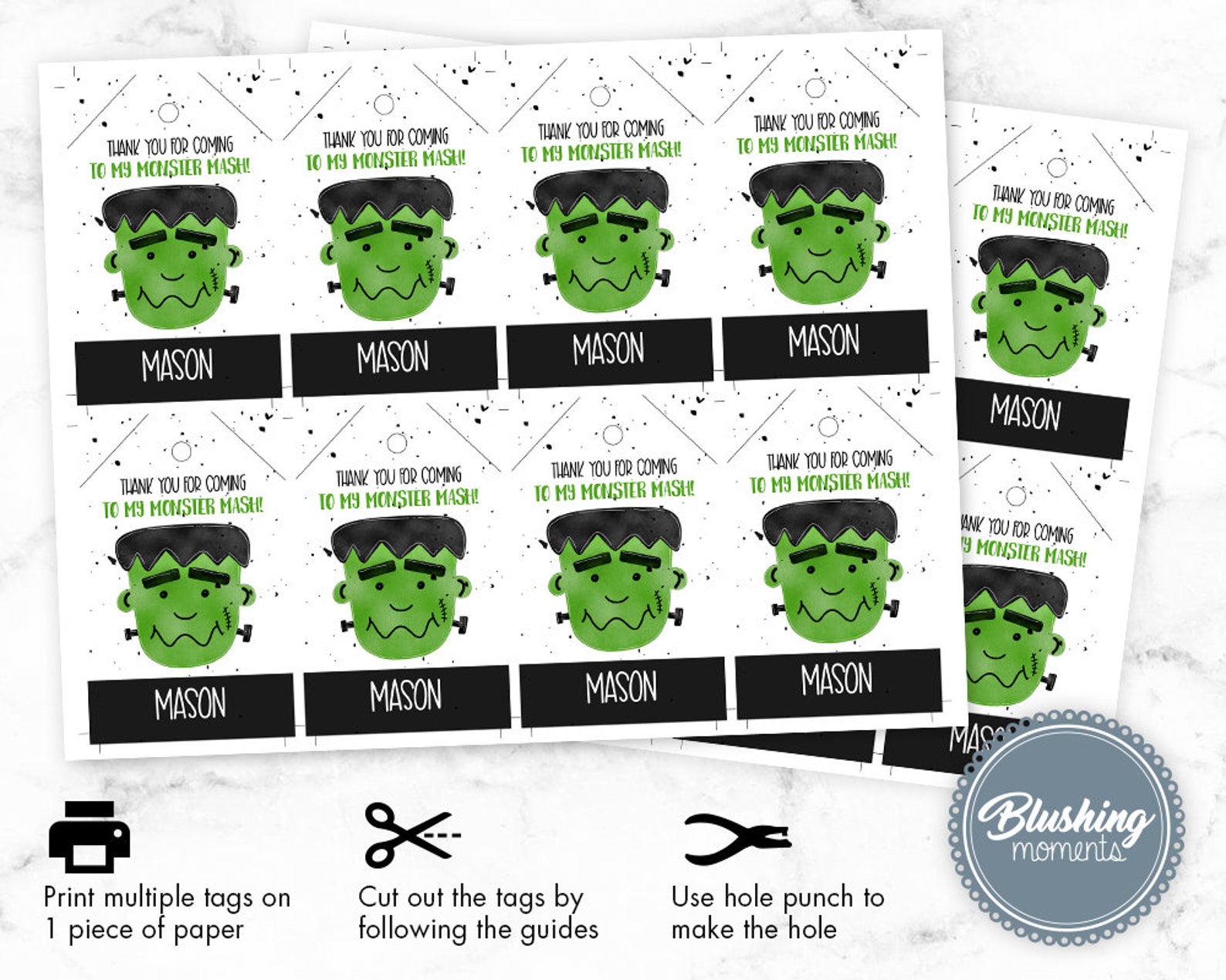 EDITABLE Halloween Monster Thank You Gift Tags Frankenstein - Etsy