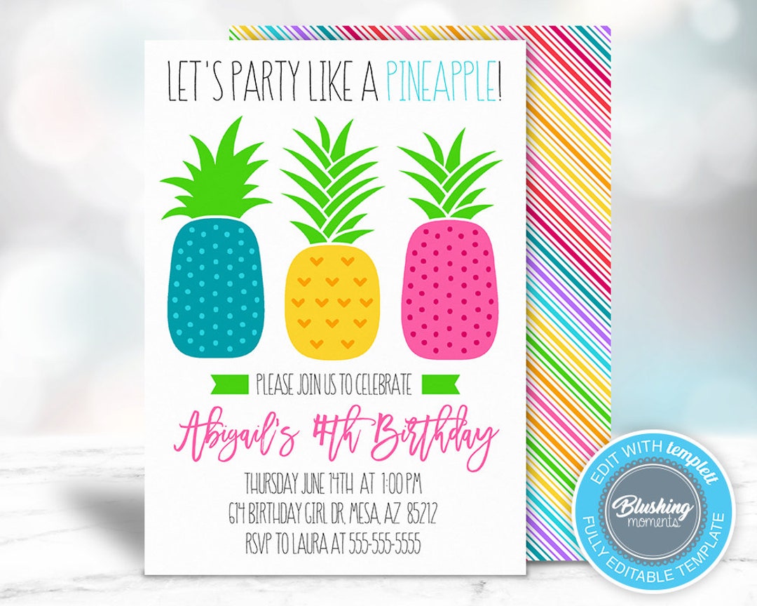 EDITABLE Pineapple Invitations Luau Invitation Tropical - Etsy