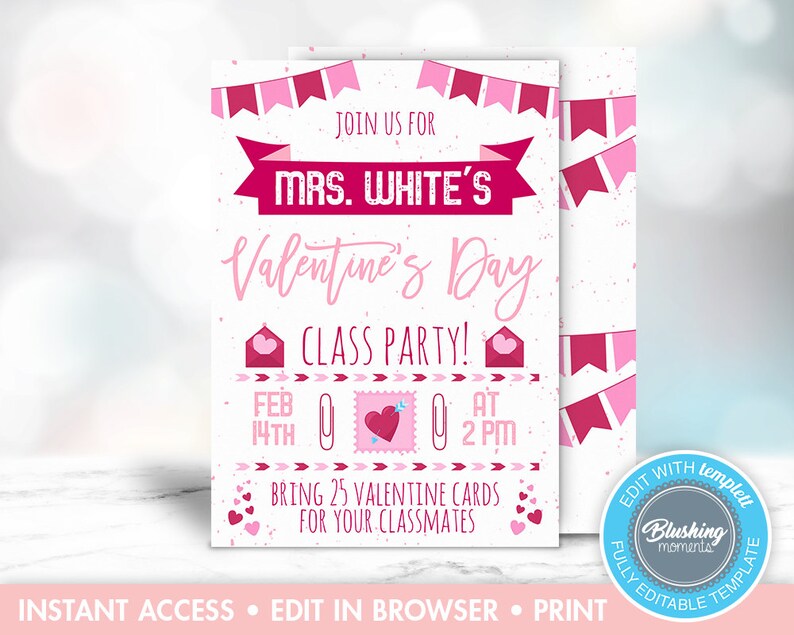 Valentine's Day Class Party Invitation Editable - Etsy