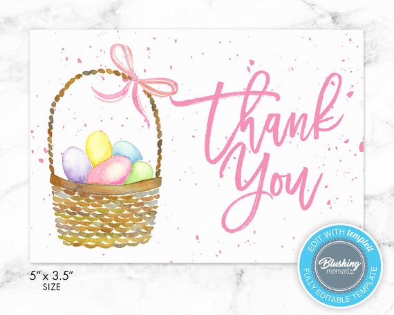 Easter Thank You Card Printable Thank You Card Easter Basket - Etsy