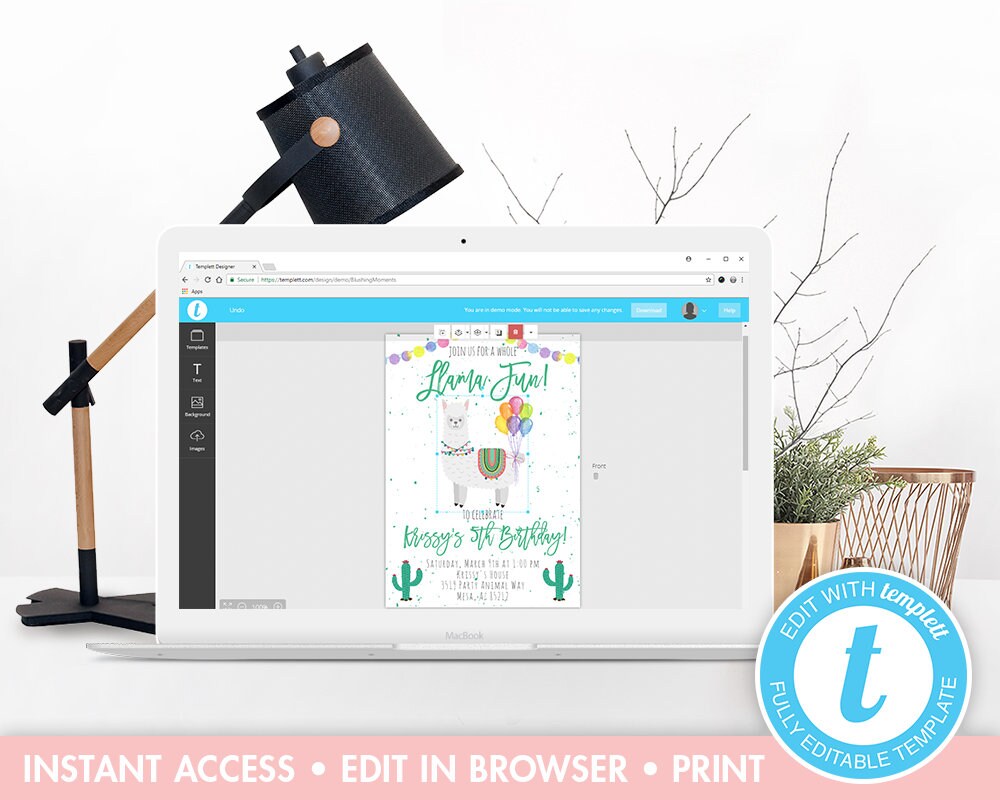 Llama Birthday Invitation, Llama Party Invitations, Printable Llama ...