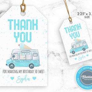 EDITABLE Ice Cream Thank You Gift Tag, Ice Cream Truck Favor Tags, Ice ...