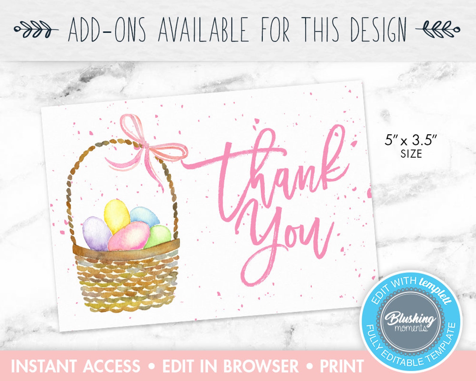 Easter Thank You Card Printable Thank You Card Easter Basket - Etsy