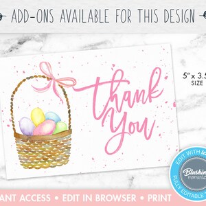 Easter Thank You Card Printable Thank You Card Easter Basket - Etsy