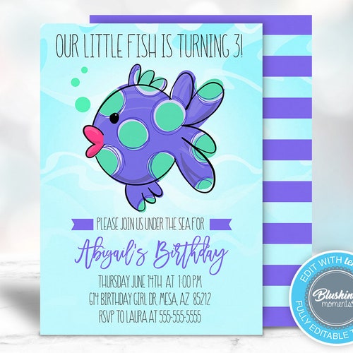 Colorful Fish Birthday Party Invitation - Etsy