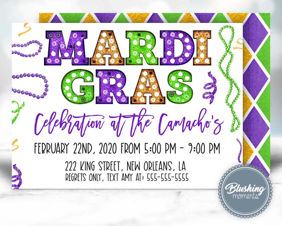 EDITABLE Mardi Gras Birthday Invitation, Mardi Gras Party, Masquerade ...