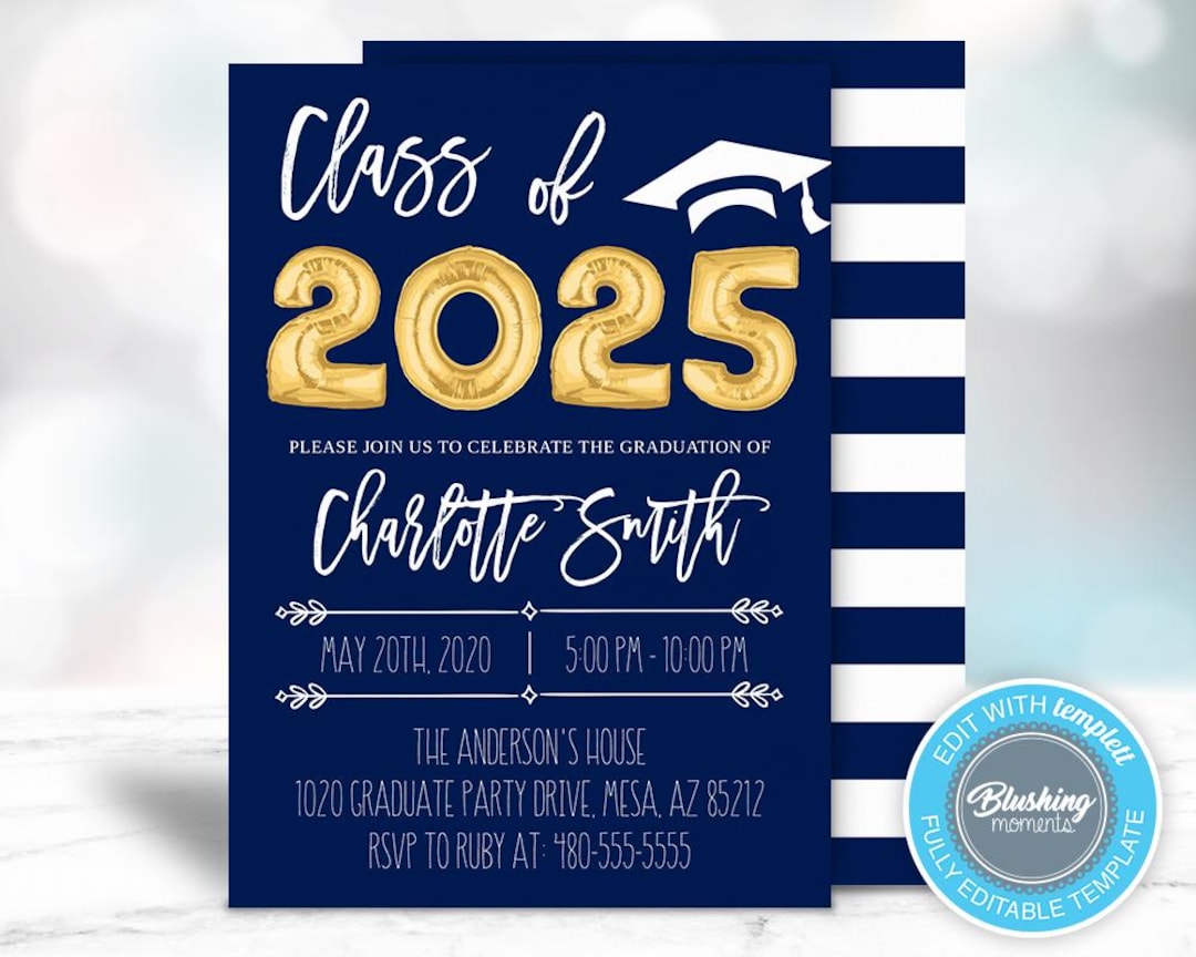 EDITABLE Graduation Invitation, Class of 2025 Invitations, 2025 ...