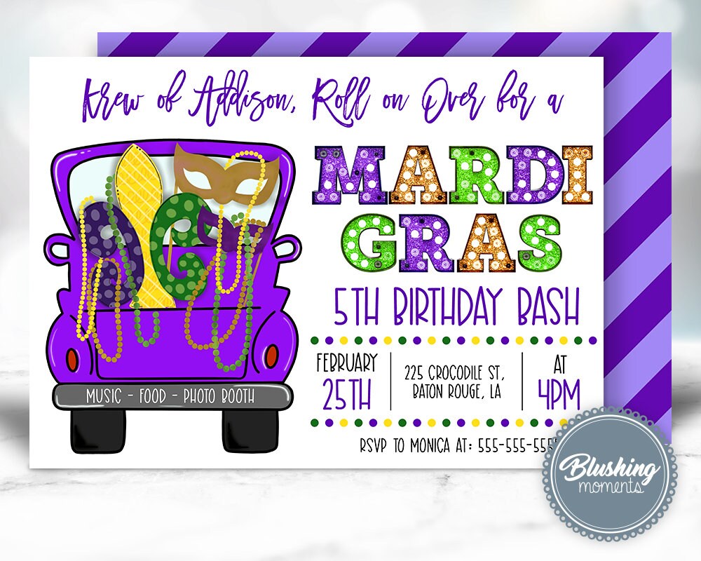 EDITABLE Mardi Gras Birthday Invitation Mardi Gras Party - Etsy
