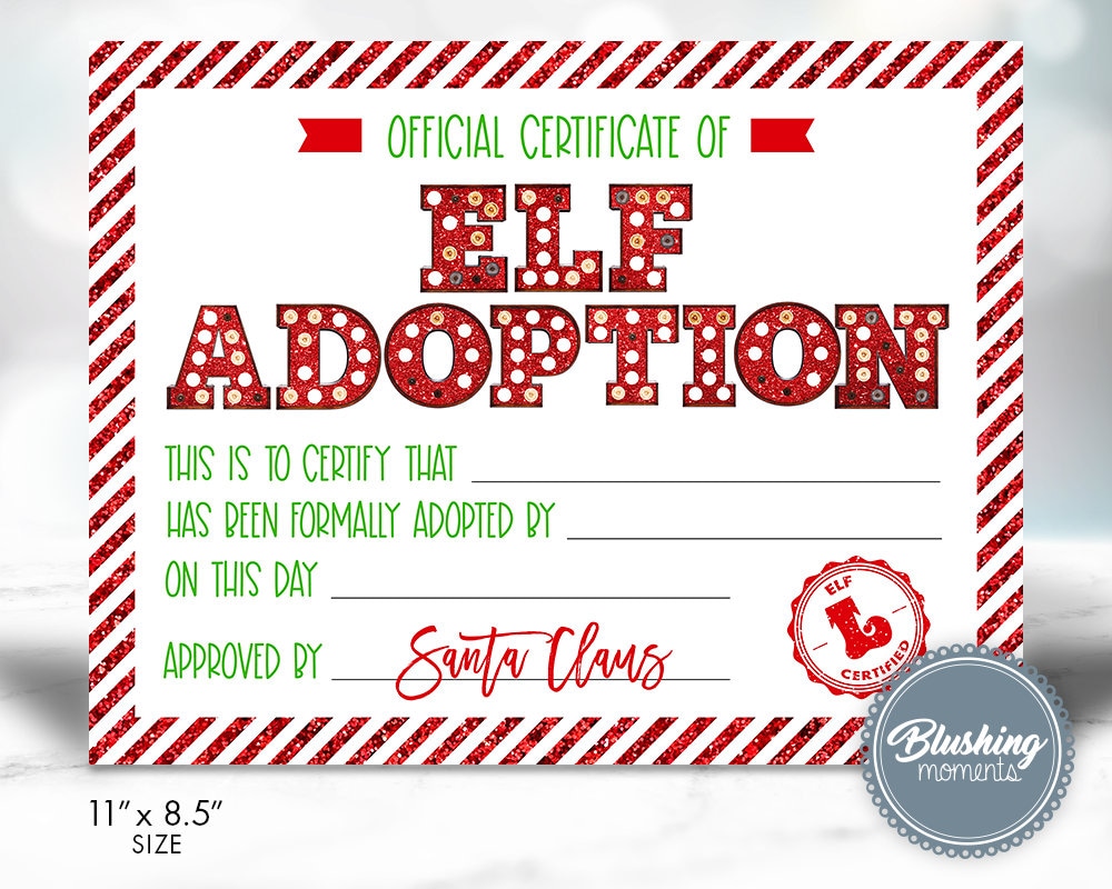EDITABLE ELF Adoption Certificate Printable Elf Adoption - Etsy UK