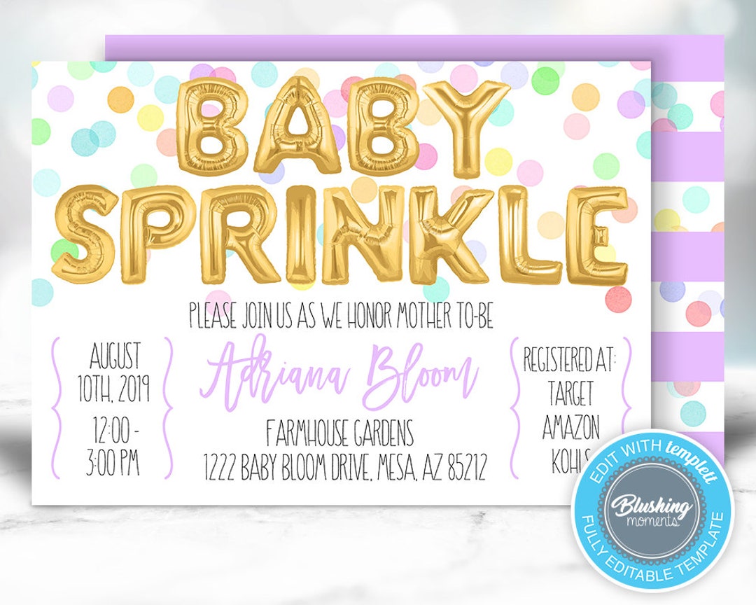 EDITABLE Baby Sprinkle Invitation Girl, Baby Shower Invitation ...