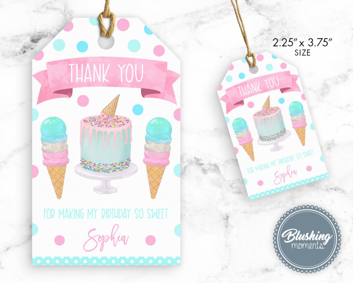 Ice Cream Gift Tags Birthday Thank You Tag Ice Cream Social - Etsy