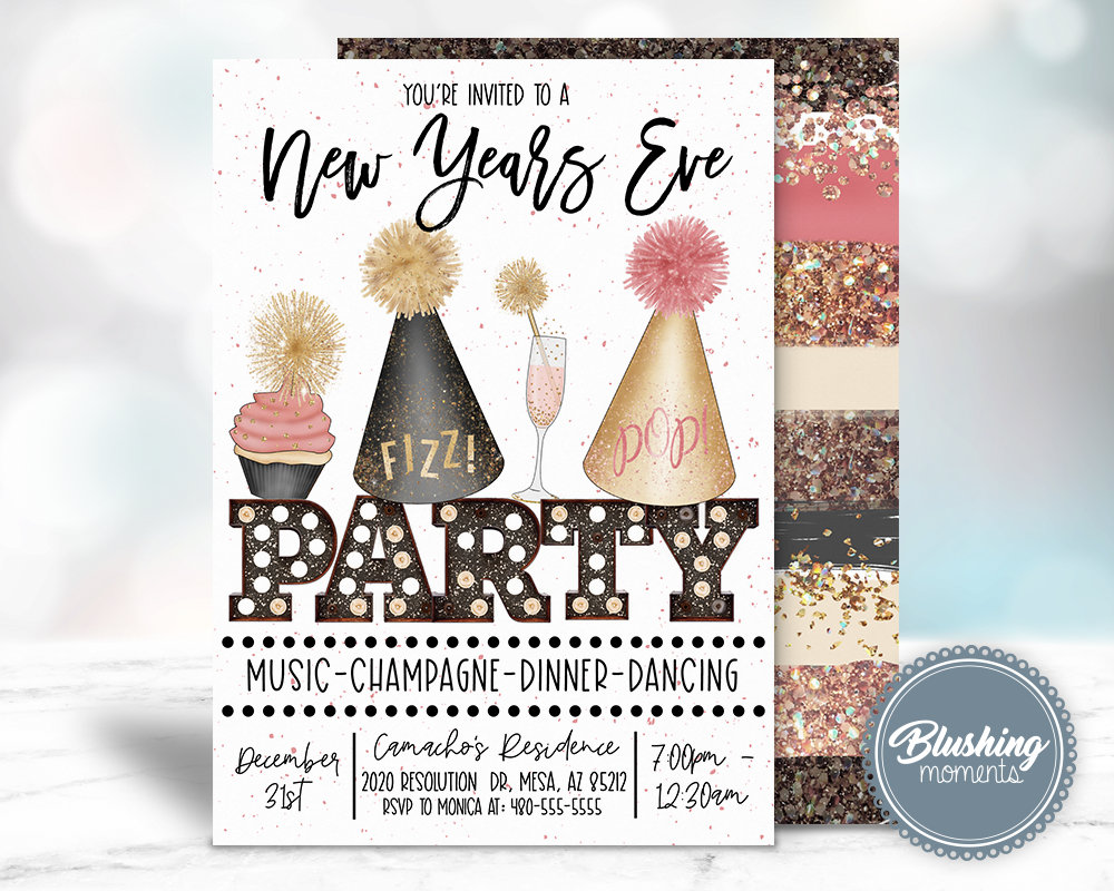 EDITABLE New Years Eve Invitation NYE Party Black White & - Etsy