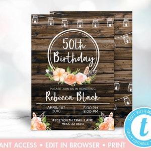 Rustic Birthday Party Invitation, Party Invite Card,country Birthday ...