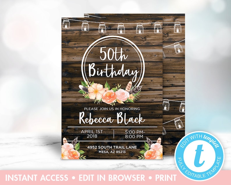 Rustic Birthday Party Invitation Party Invite Cardcountry - Etsy