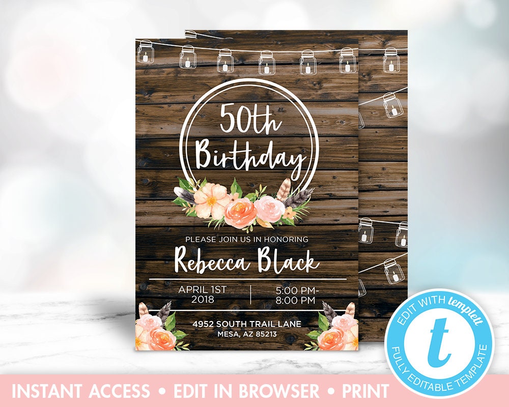Rustic Birthday Party Invitation, Party Invite Card,country Birthday ...