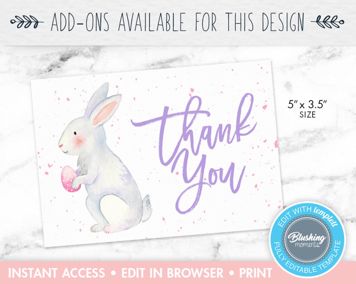 Easter Thank You Card Printable Thank You Card Easter Bunny - Etsy