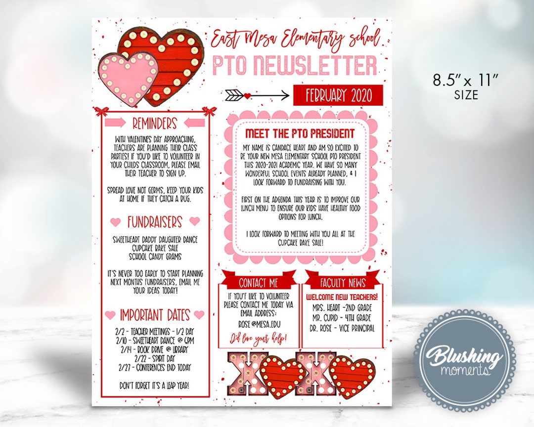 February PTO PTA Newsletter Flyer, Spring School Meetings Year Calendar ...