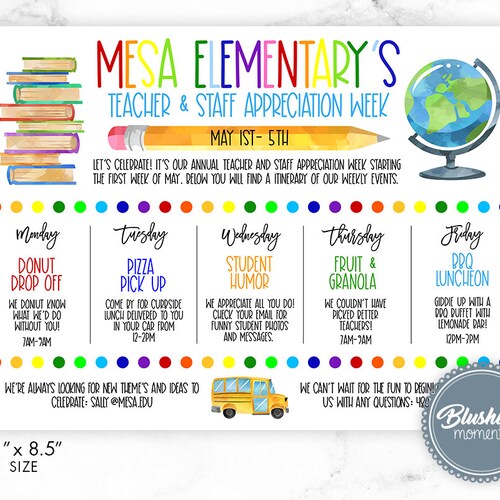 Editable Holiday Teacher and Staff Appreciation Itinerary - Etsy
