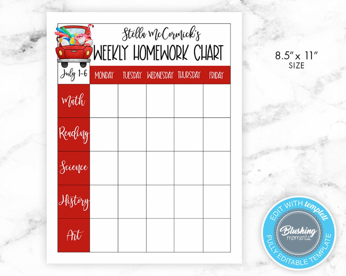 EDITABLE Kids Chore Chart Back to School Planner Weekly | Etsy