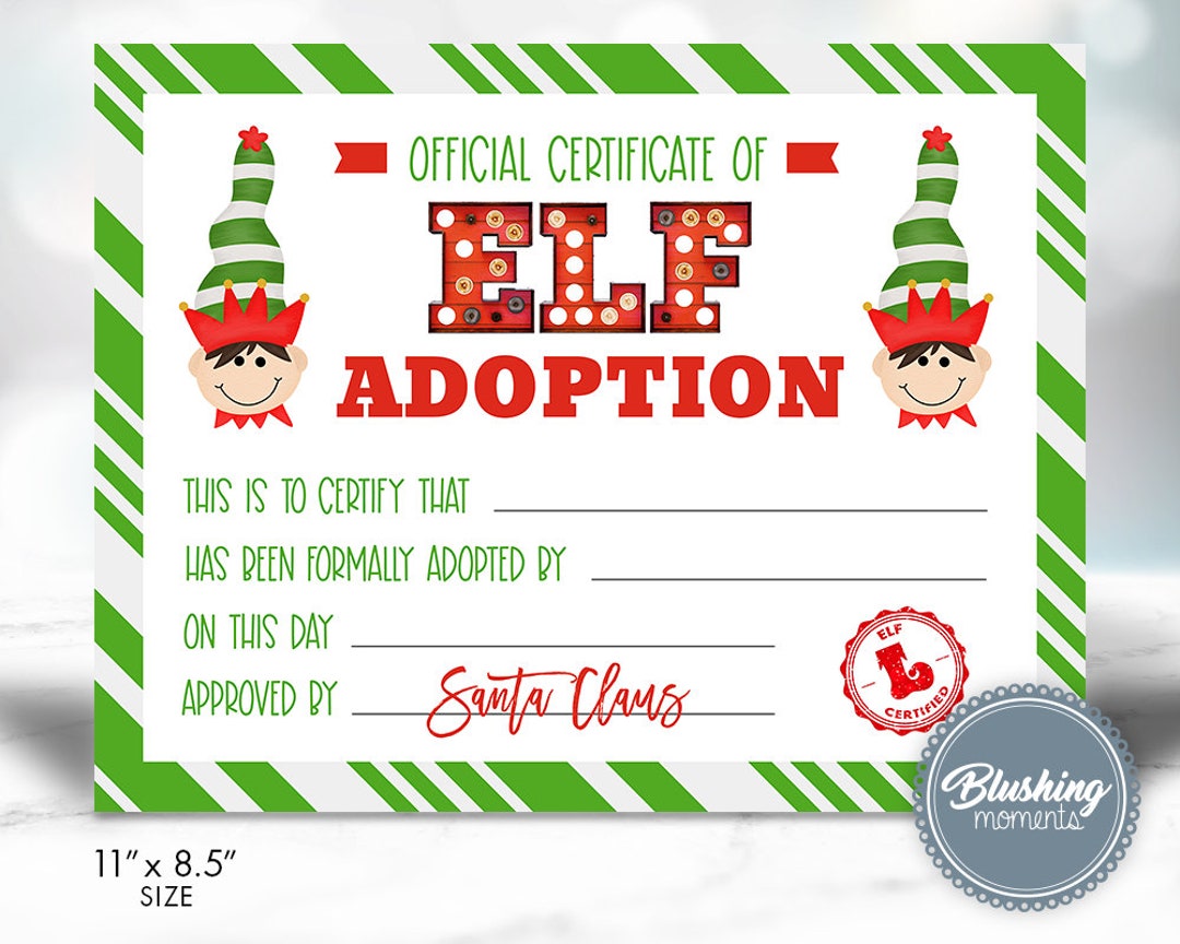 EDITABLE ELF Adoption Certificate, Printable Elf Adoption Letter, Elf ...
