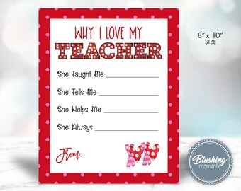 Teacher Appreciation Printable, Why I Love My Teacher, Teacher Gift ...